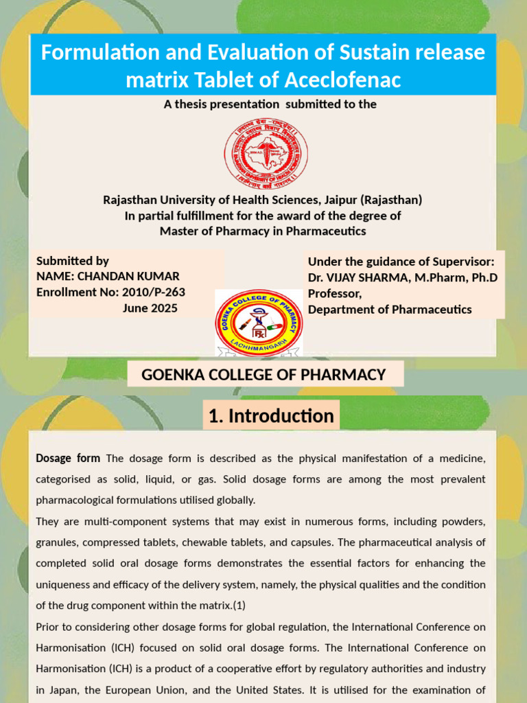 Aceclofenac Sustained-Release Tablet Study | PDF | Nonsteroidal Anti ...