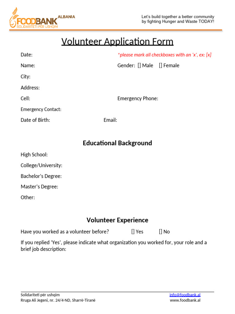 Volunteer Application Form | PDF