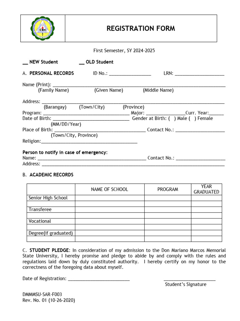 Sar-F003-Registration-Form | PDF