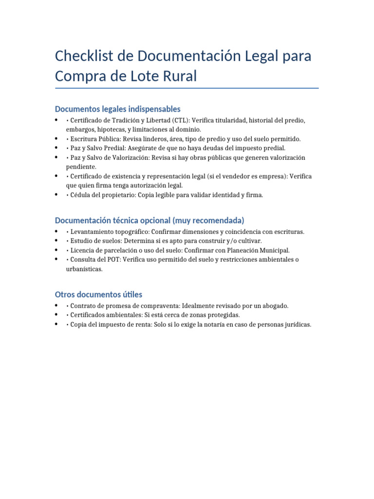 Checklist Compra Lote Rural | PDF
