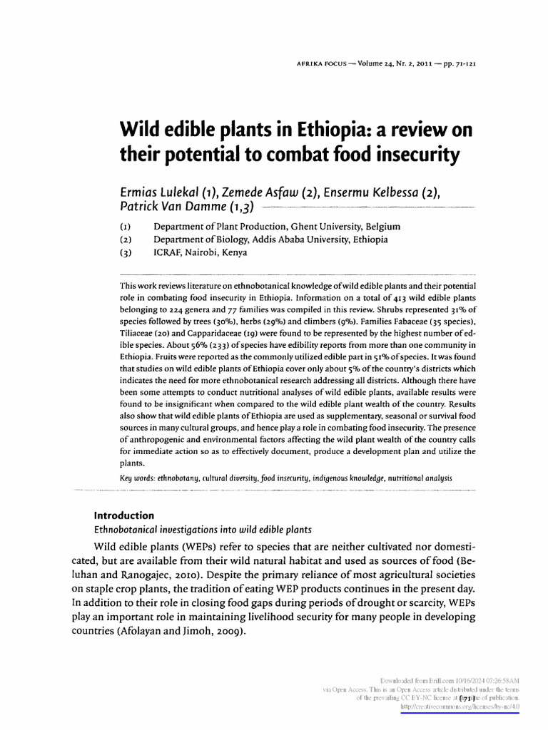 Wild Edible Plants in Ethiopia | PDF | Foods | Domestication