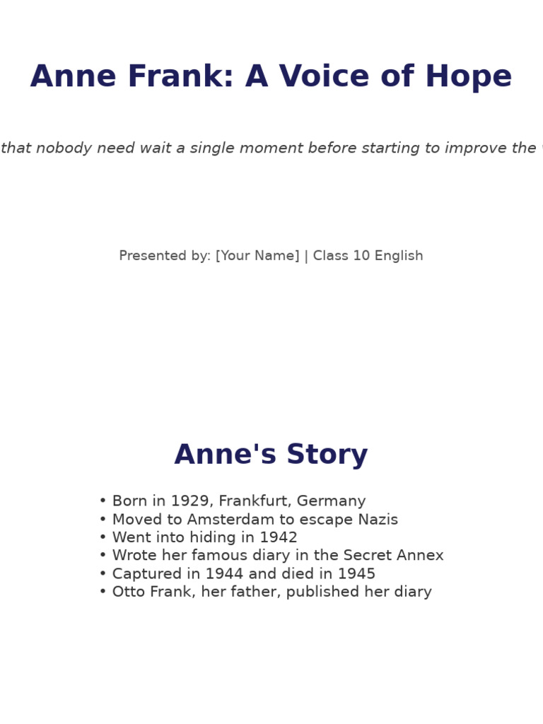 Anne Frank Creative Styled Presentation | PDF