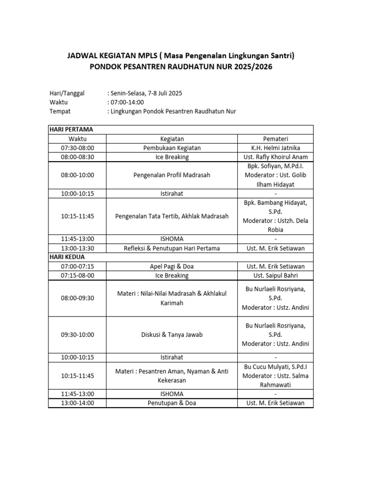 Jadwal MPLS 2025 | PDF