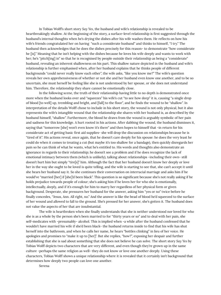 Shallow Love in Wolff's Say Yes | PDF