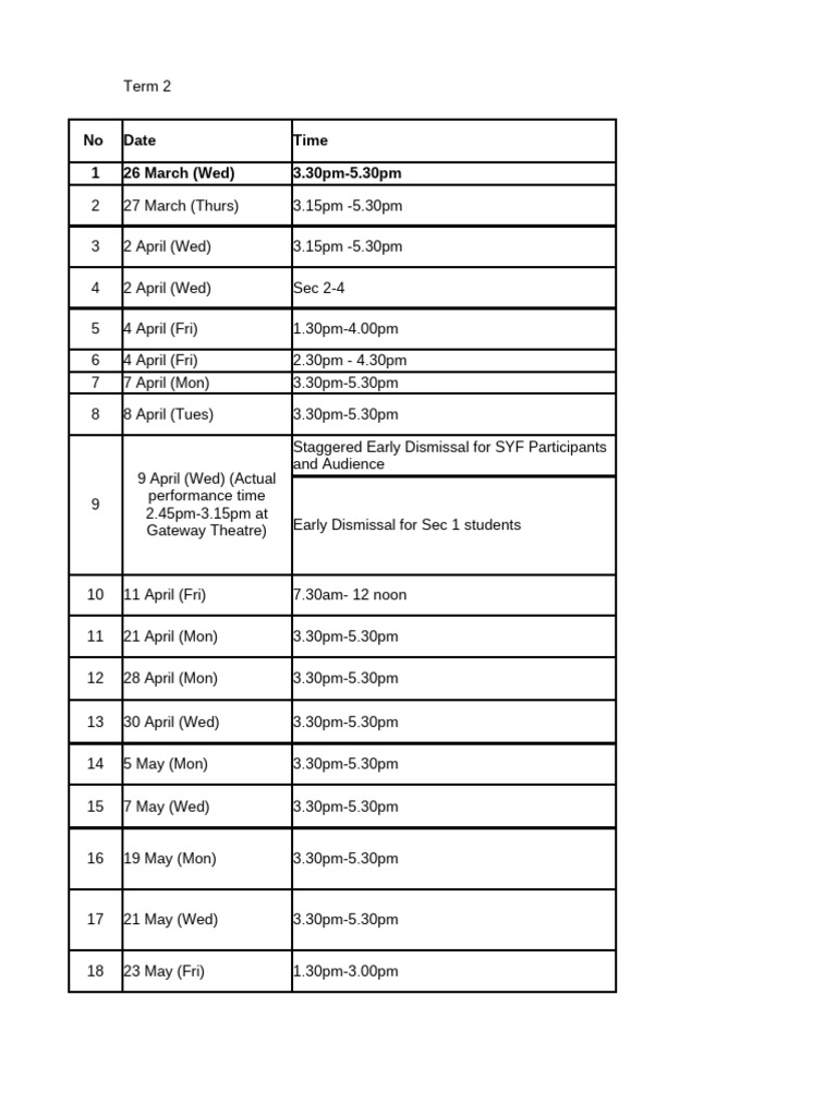 Students T2 Schedule | PDF