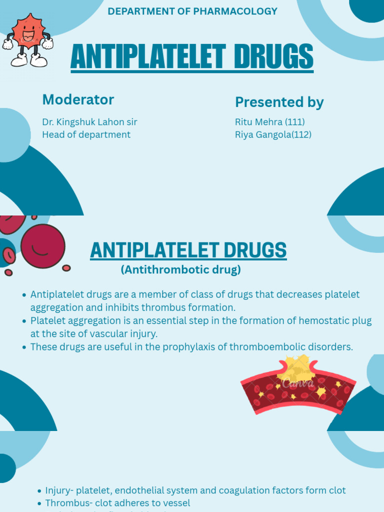 Pharmacology Presentation Roll No 111 and 112 Antiplatelet PDF | PDF | Platelet | Aspirin