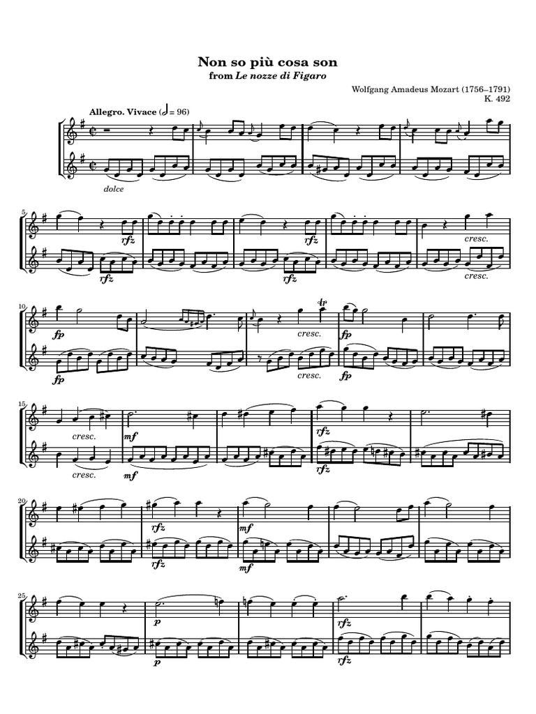 Mozart Le Nozze Di Figaro Non So Piu Cosa Son | PDF | The Marriage Of ...