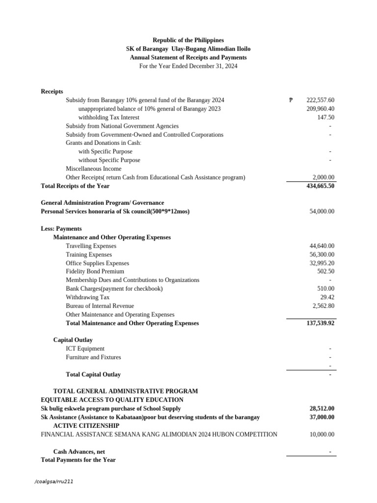 ASRP-Annual-Statement-of-Receipts-and-Payments 2024 | PDF | Expense ...