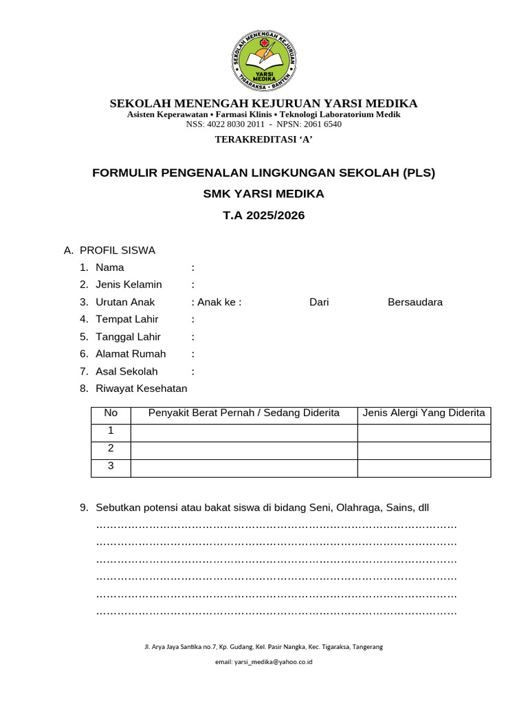 Formulir Pls 2025 - 2026 | PDF