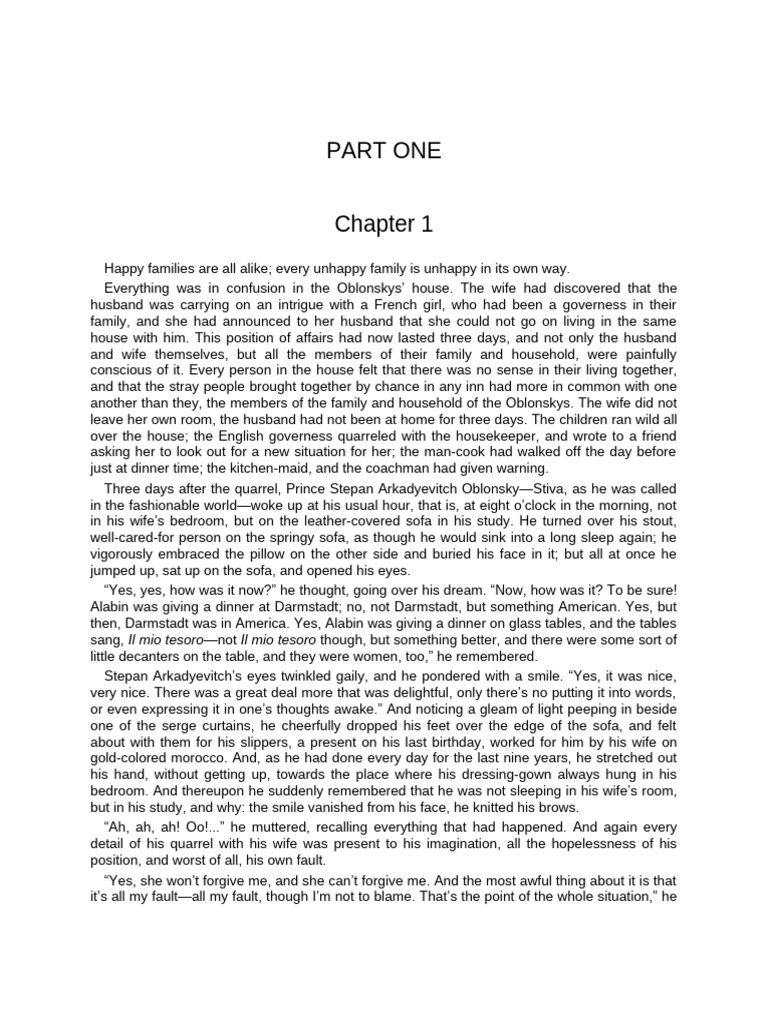 PART ONE - Chapter 1-5 Anna Karenina | PDF