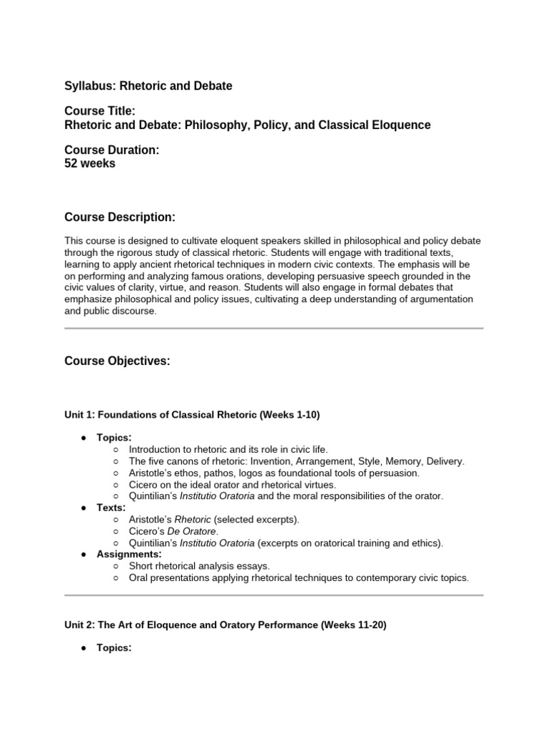 Syllabus - Rhetoric and Debate | PDF | Rhetoric | Public Speaking