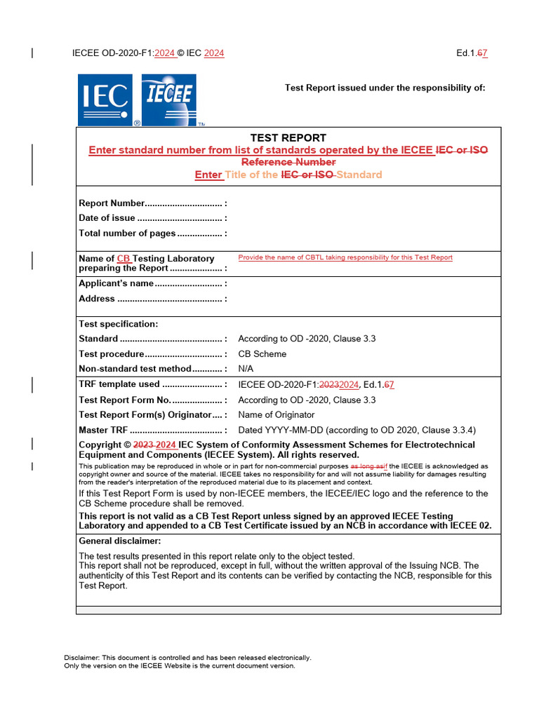 IECEE OD-2020 Test Report Overview | PDF | Insulator (Electricity ...