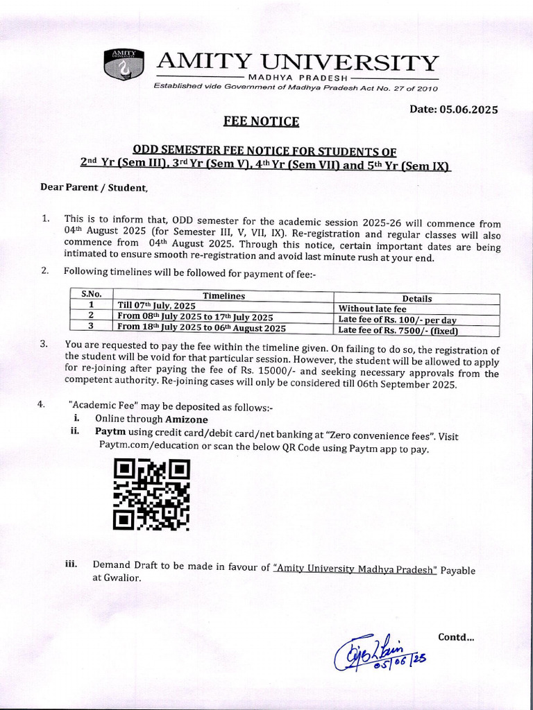 Fee Notice of 2nd, 3rd, 4th and 5th Year | PDF