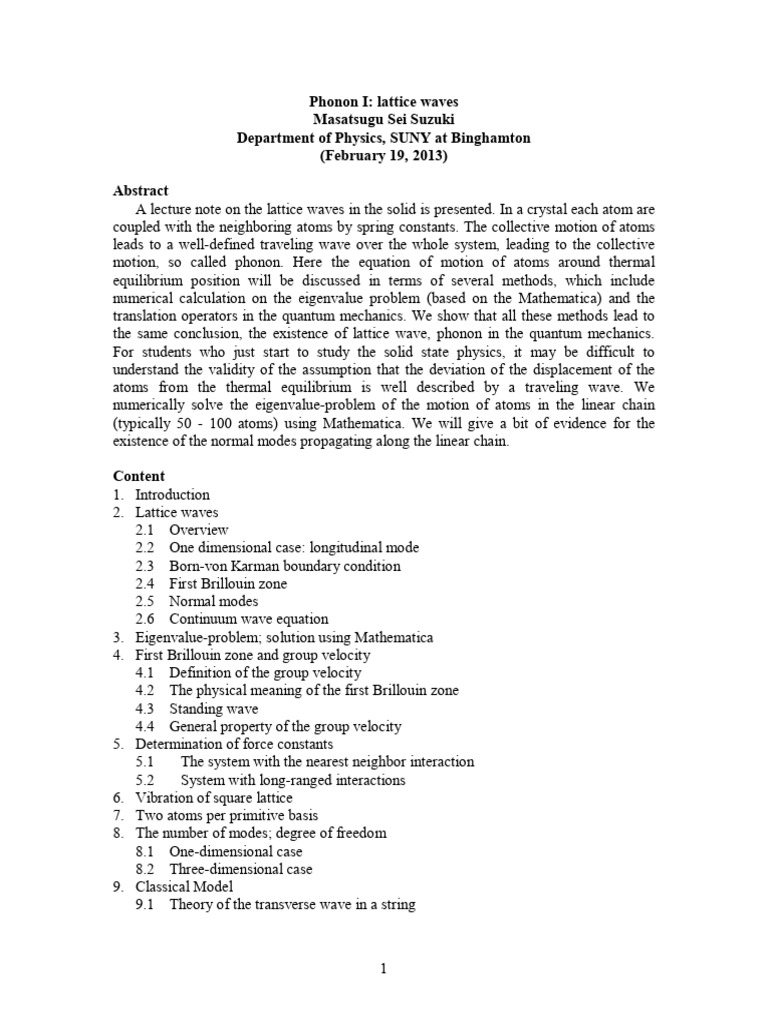 13.1 Phonon I. Lattice Wave | PDF | Phonon | Normal Mode