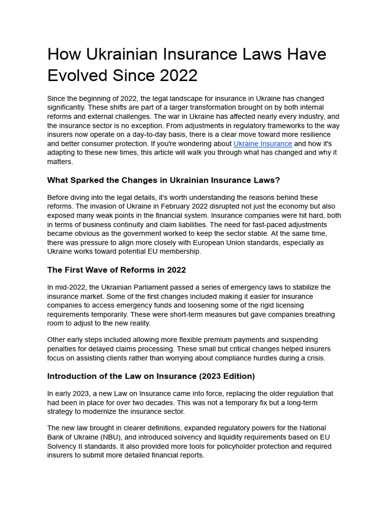How Ukrainian Insurance Laws Have Evolved Since 2022 | PDF | Insurance ...