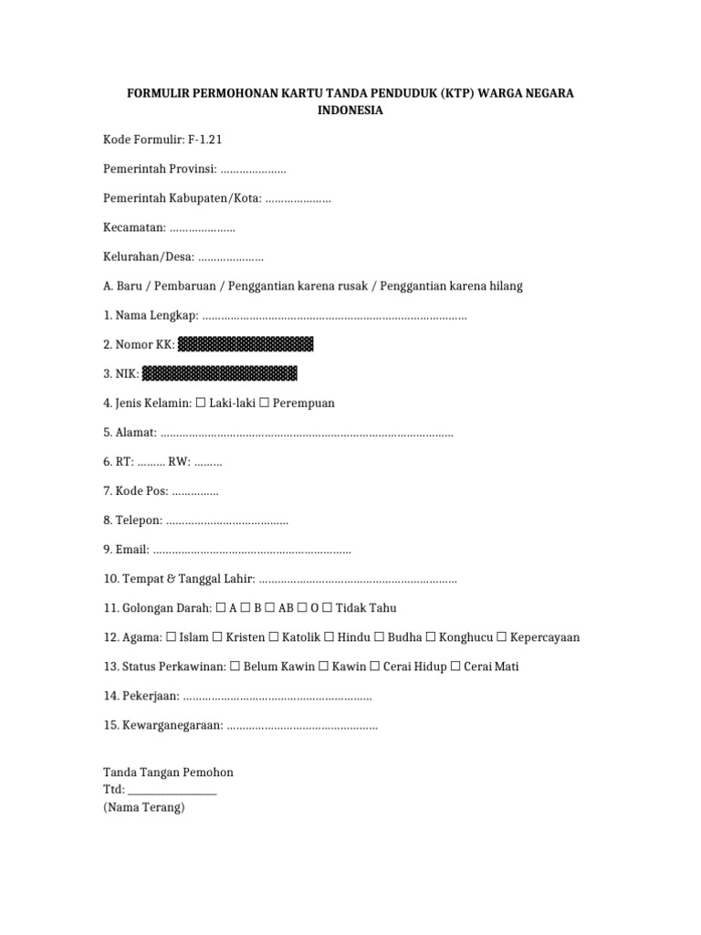 Formulir Permohonan KTP F-1.21 | PDF