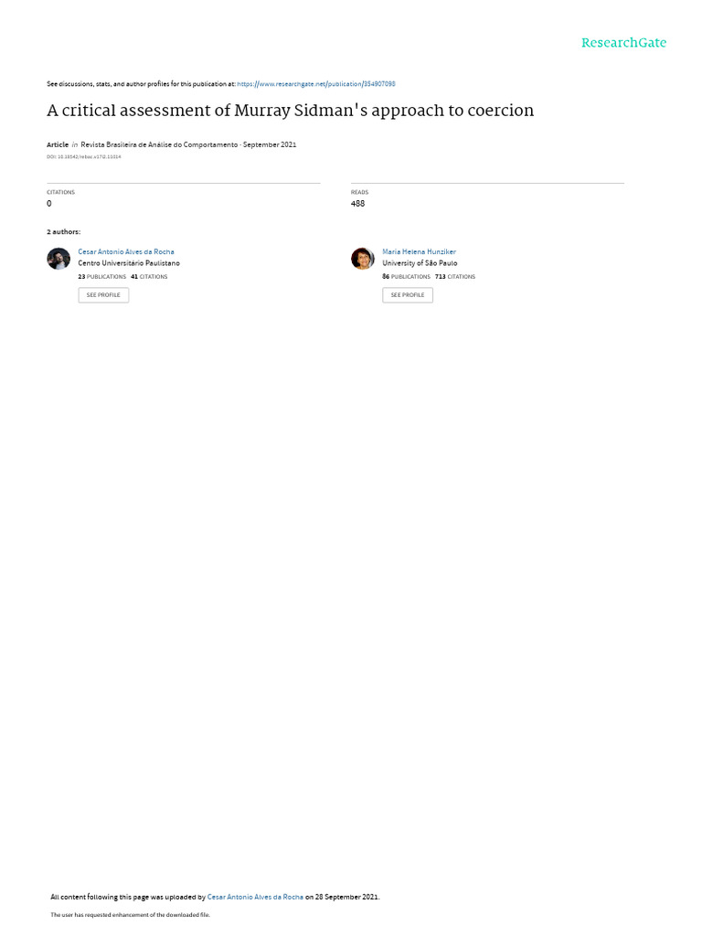 A Critical Assessment of Murray Sidman's Approach To Coercion | PDF | Reinforcement | Behaviorism