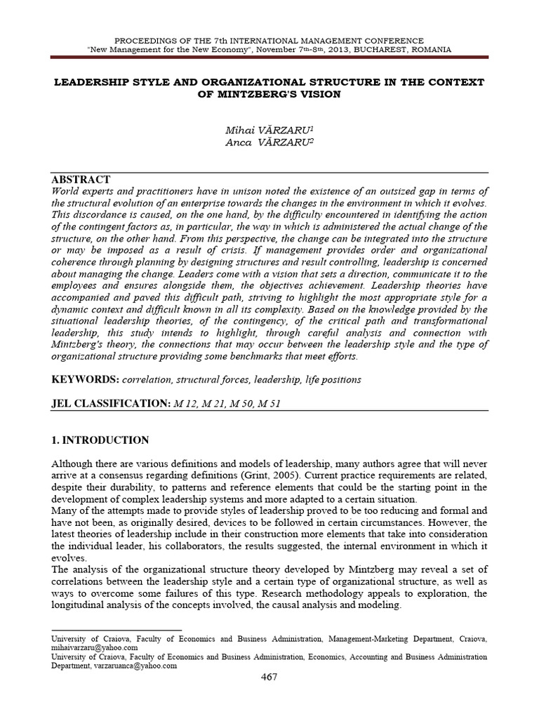 Leadership Style and Organizational Stru | PDF | Leadership ...