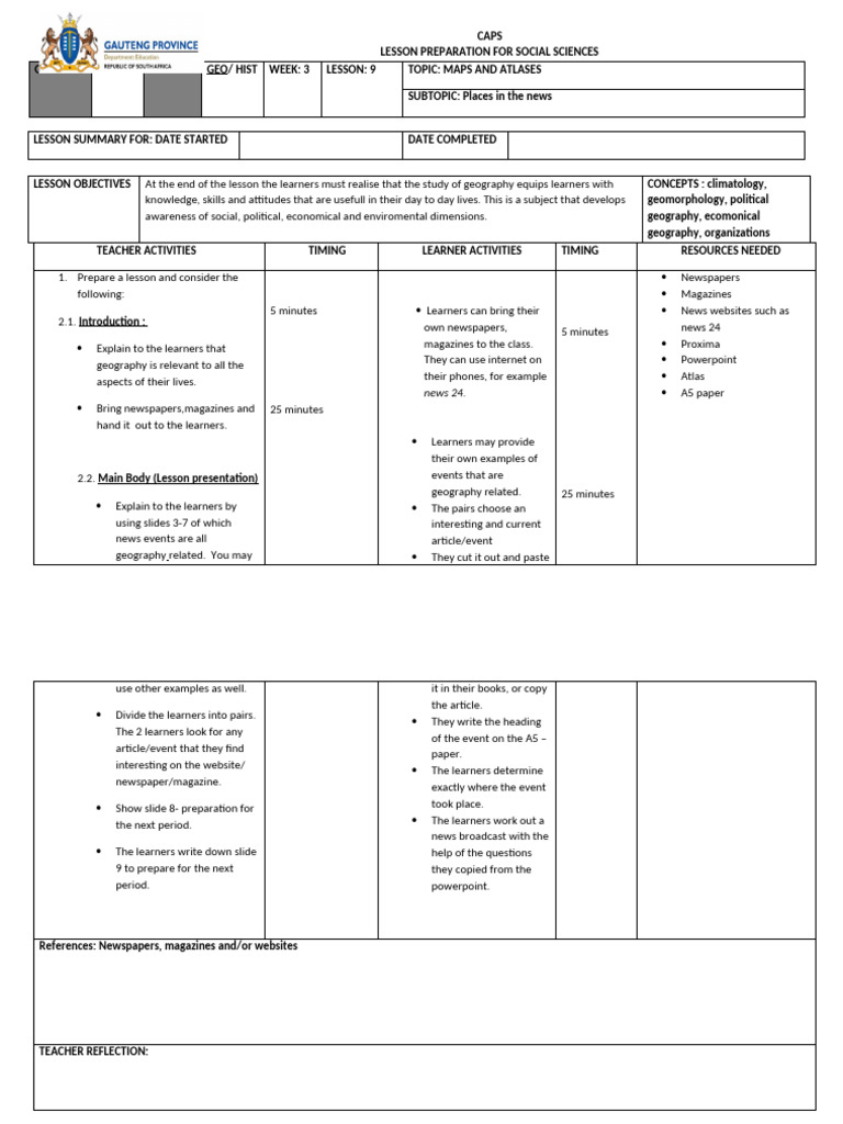 Grade 8 Geography Lesson: Maps & News | PDF | Behavior Modification ...