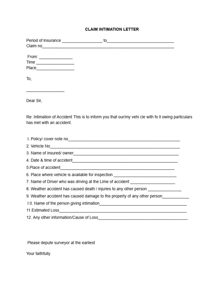 Accident Claim Intimation Letter | PDF