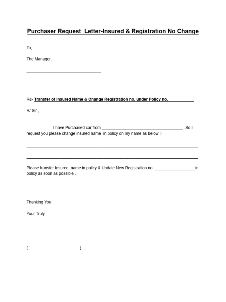 Car Insurance Name Transfer Request | PDF
