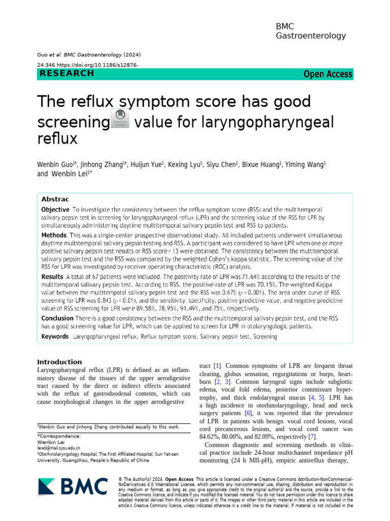 Jurnal KGEH - The Reflux Symptom Score Has Good Screening Value For ...