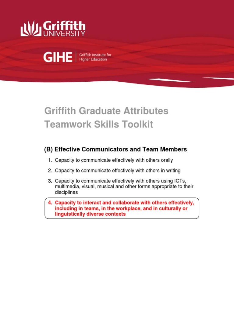 Griffith Graduate Attributes - Teamwork Skills Toolkit | PDF ...