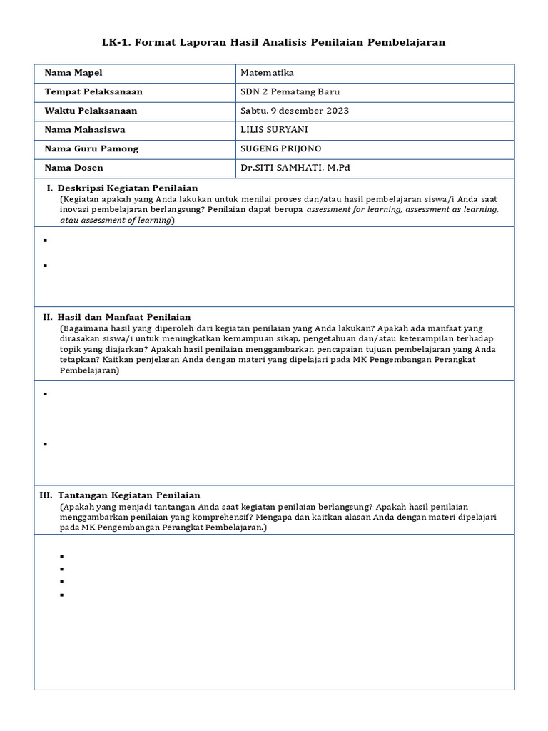 Format Asesmen Lilis Suryani | PDF