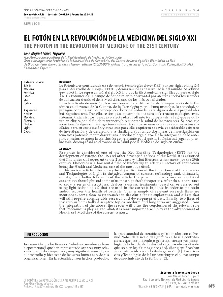 El Fotón en La Revolución de La Medicina Del Siglo Xxi: The Photon in ...