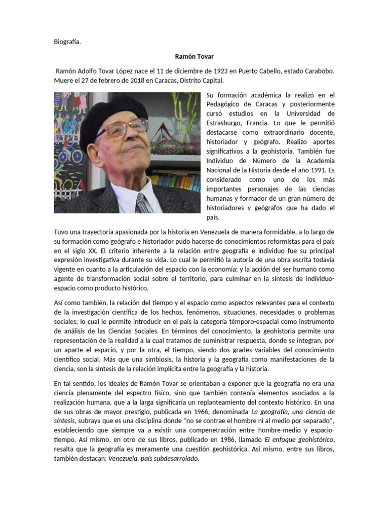 Biografía Ramón Tovar | PDF | Geografía | Venezuela