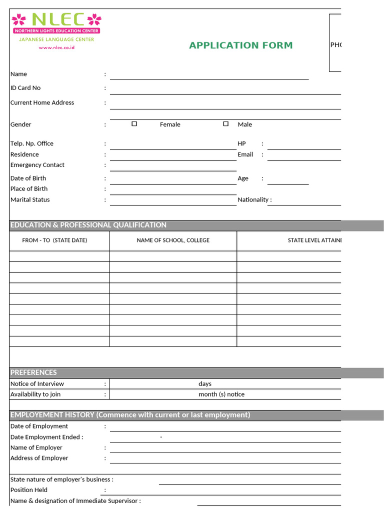 Standard Application Form of NLEC-2024 | PDF | Employment