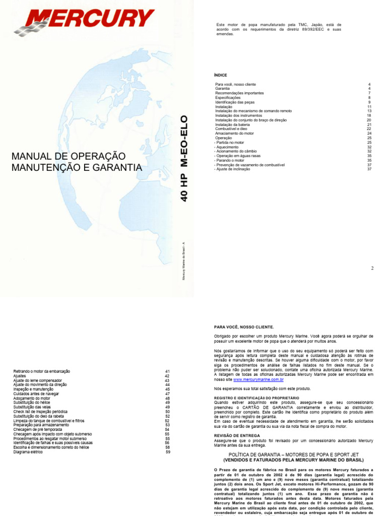 Manual de Operação e Garantia Mercury | PDF | Motores | Parafuso