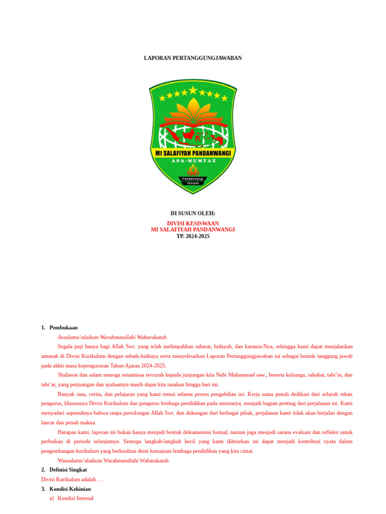 Laporan Pertanggungjawaban Divisi Kesiswaan | PDF