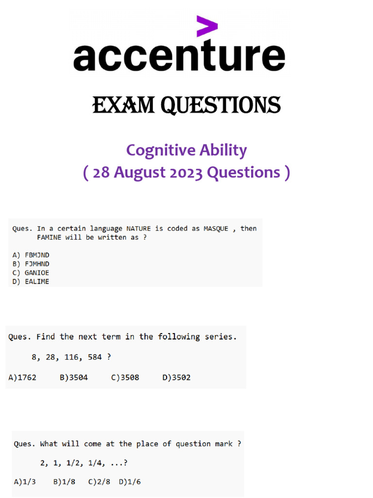 Accenture Exam Questions Cognitive Ability | PDF