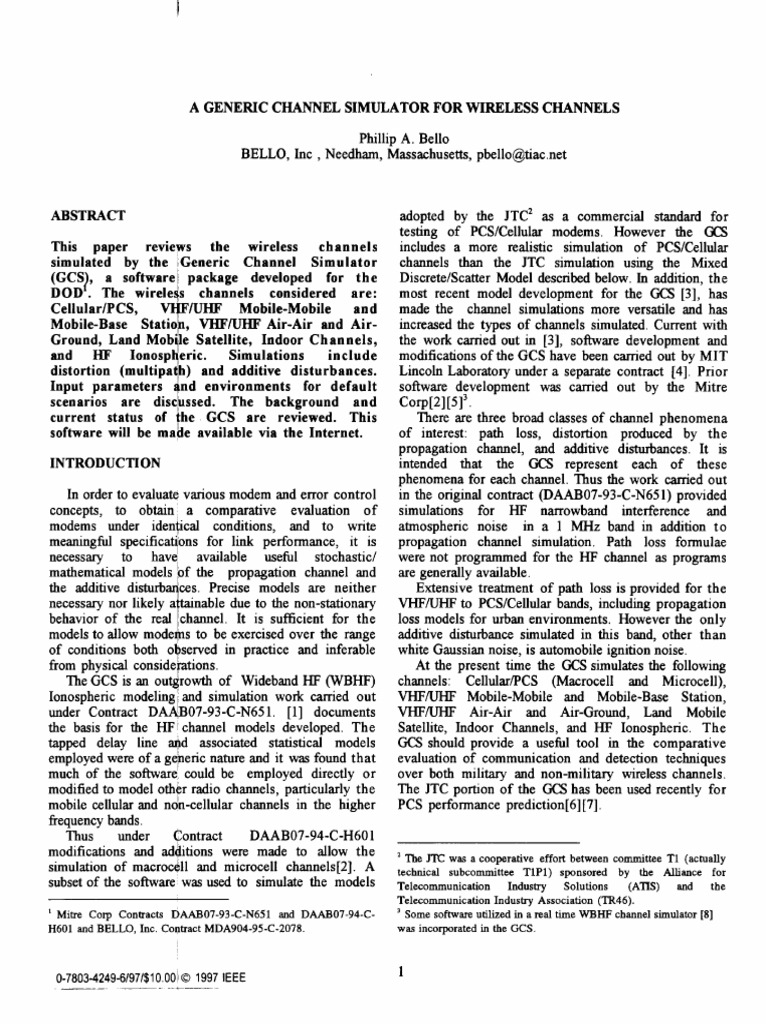 A Generic Channel Simulator For Wireless Channel | PDF