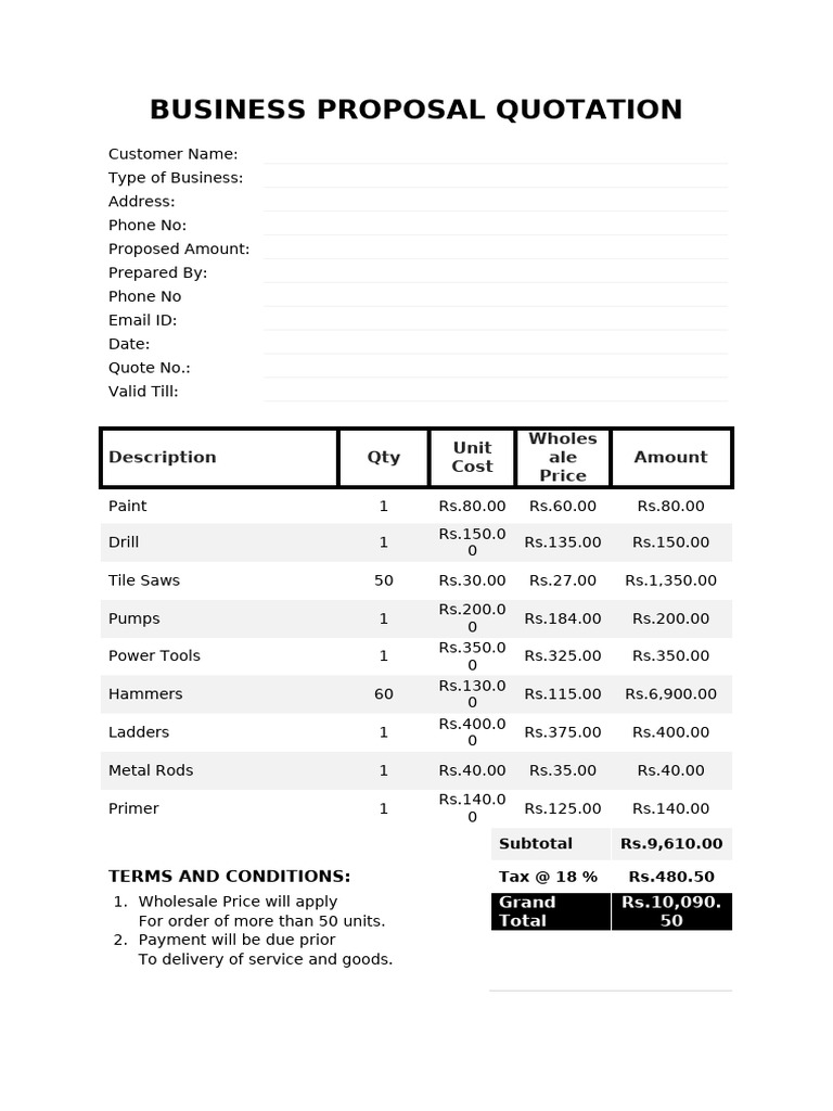 Business Proposal Quotation Template | PDF