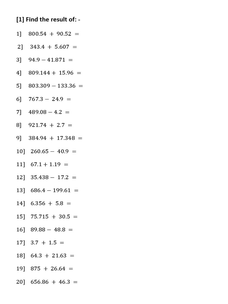 Decimal Addition and Subtraction | PDF