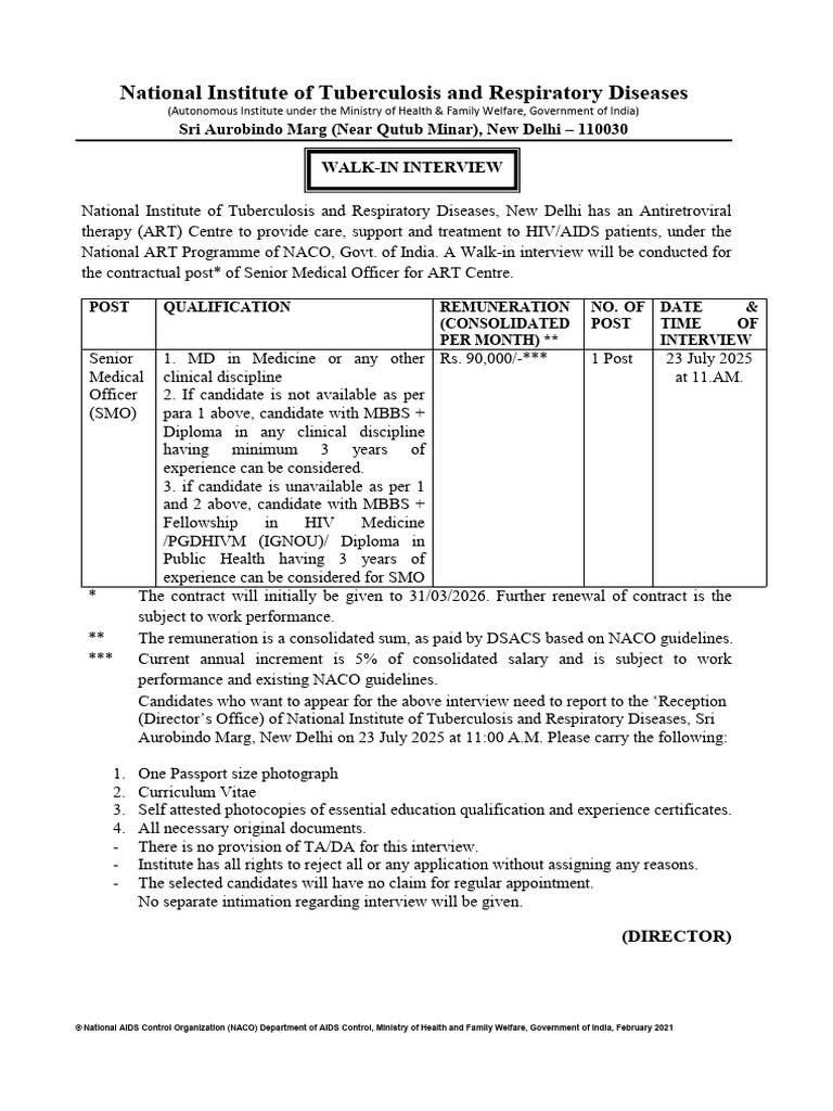 NACO 2025: Senior Medical Officer Interview | PDF | Hiv/Aids | Health Care