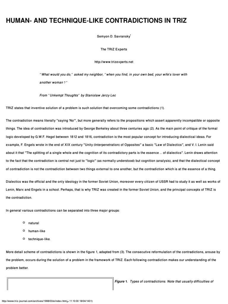 Human - and Technique-Like Contradictions in Triz | PDF | Dialectic | Contradiction