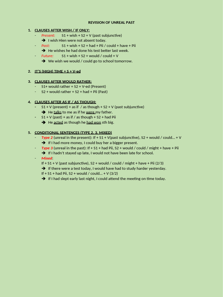 (Grammar) Unreal Past | PDF