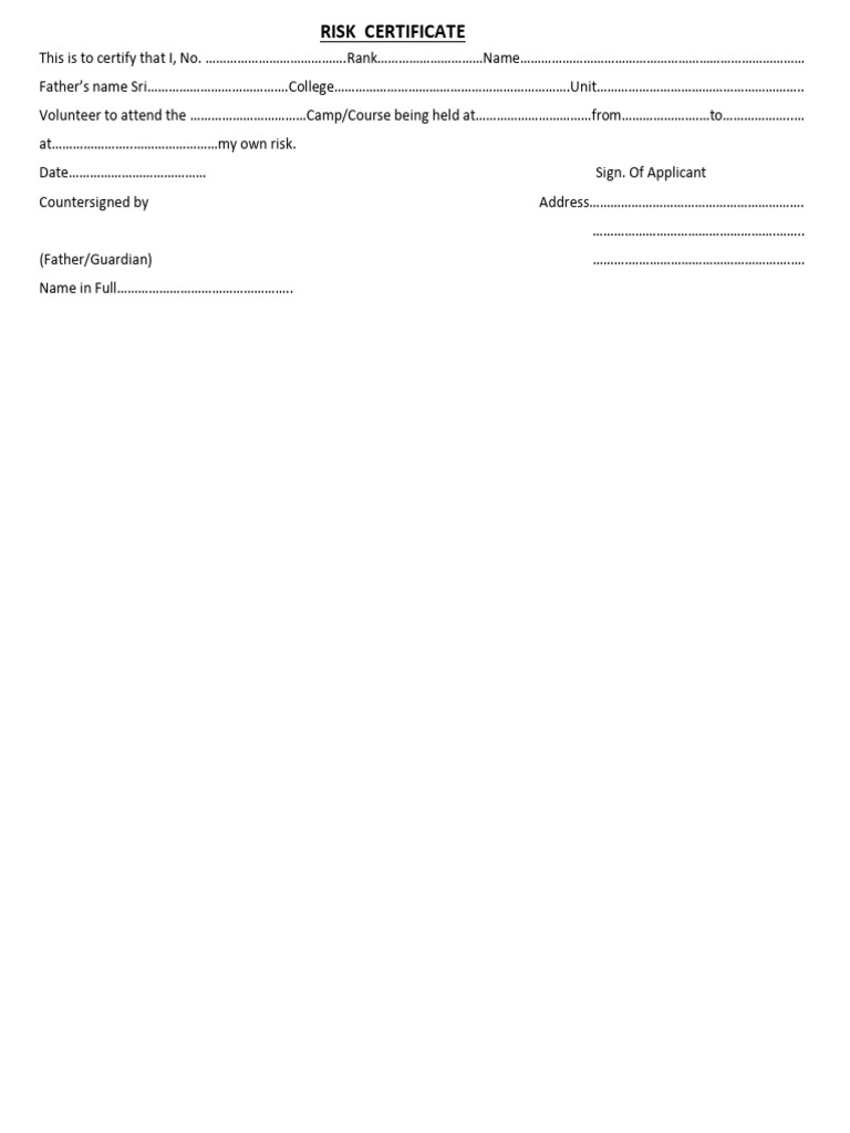 Risk Certificate (1) - Deleted | PDF