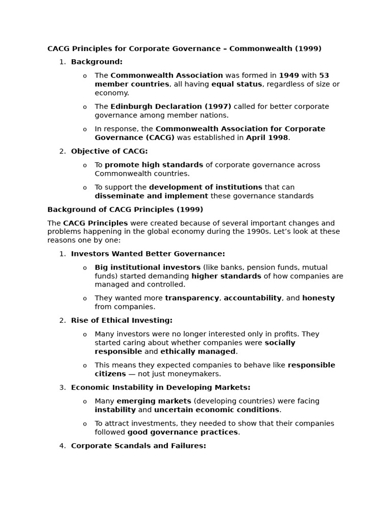 CACG Principles for Corporate Governance | PDF | Corporate Governance ...