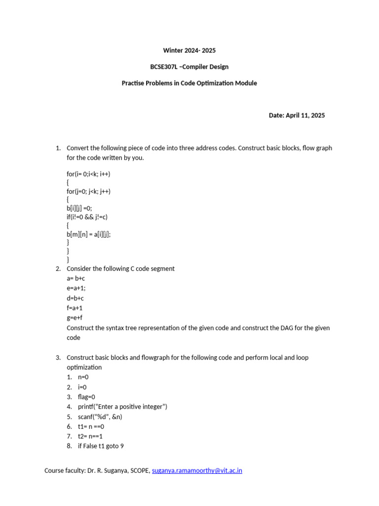 Practice Problems in CO and CG For Compiler Design | PDF | Chess Theory | Chess