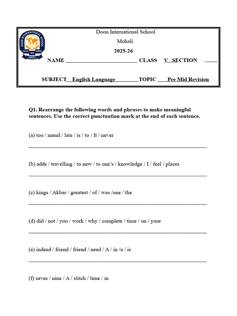 English Revision Practice Worksheet | PDF | Linguistics | Syntax
