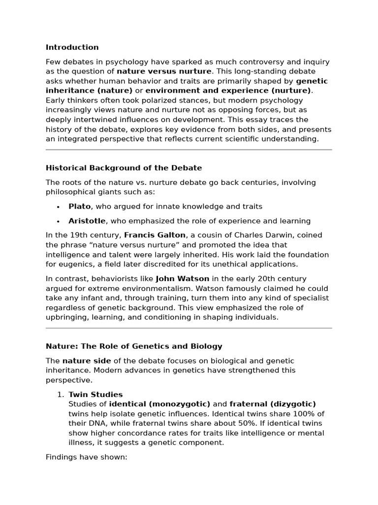 Nature vs. Nurture Revisiting The Debate in Modern Psychology | PDF ...