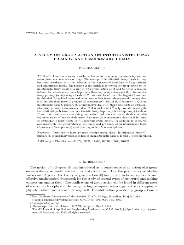 A Study On Group Action On Intuitionistic Fuzzy Primary and Semiprimary ...