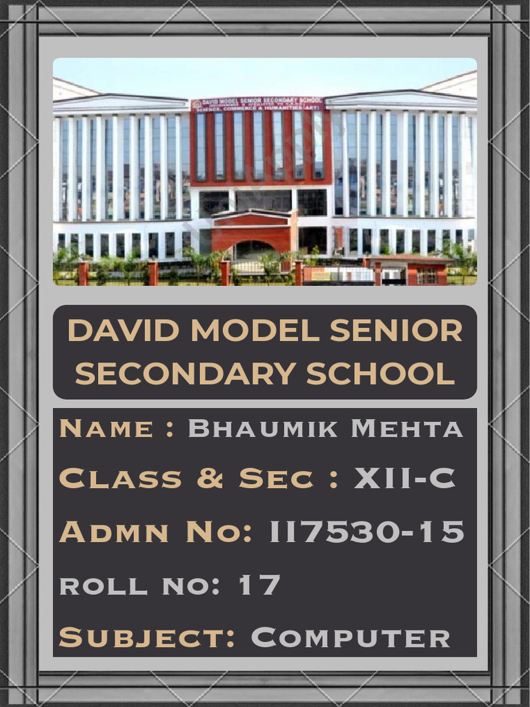David Model Senior Secondary School | PDF
