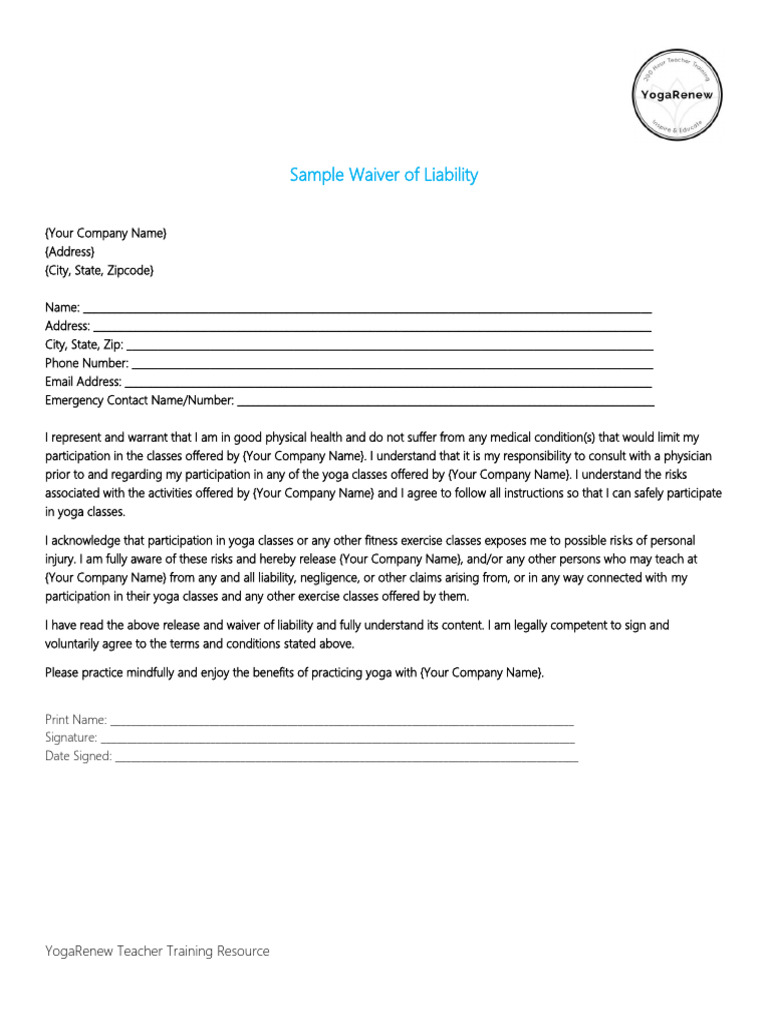 Sample Waiver of Liability | PDF