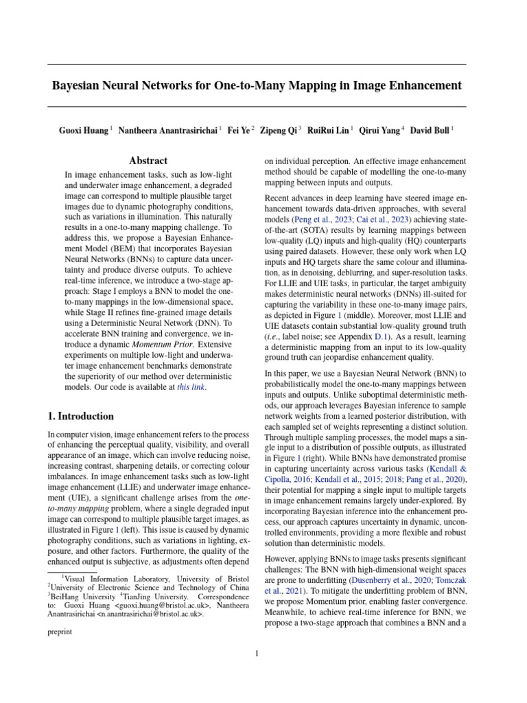 Bayesian Neural Networks For One-To-Many Mapping in Image Enhancement | PDF | Deep Learning ...
