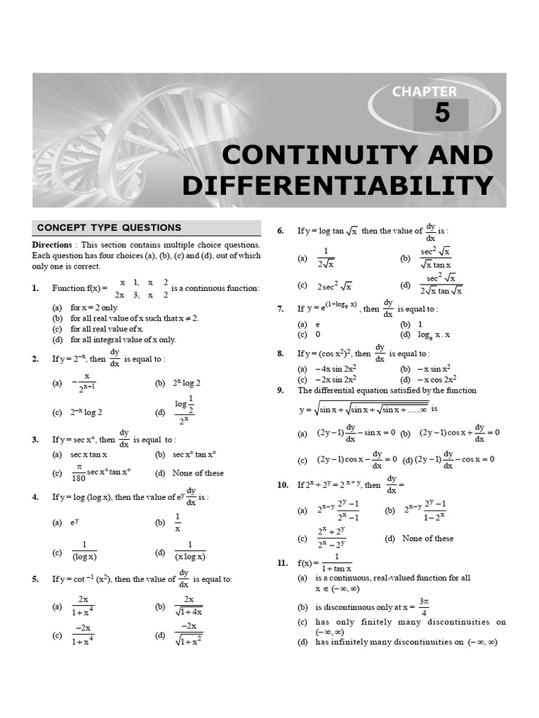 Continuity and Differentiability MCQ | PDF | Trigonometric Functions | Function (Mathematics)